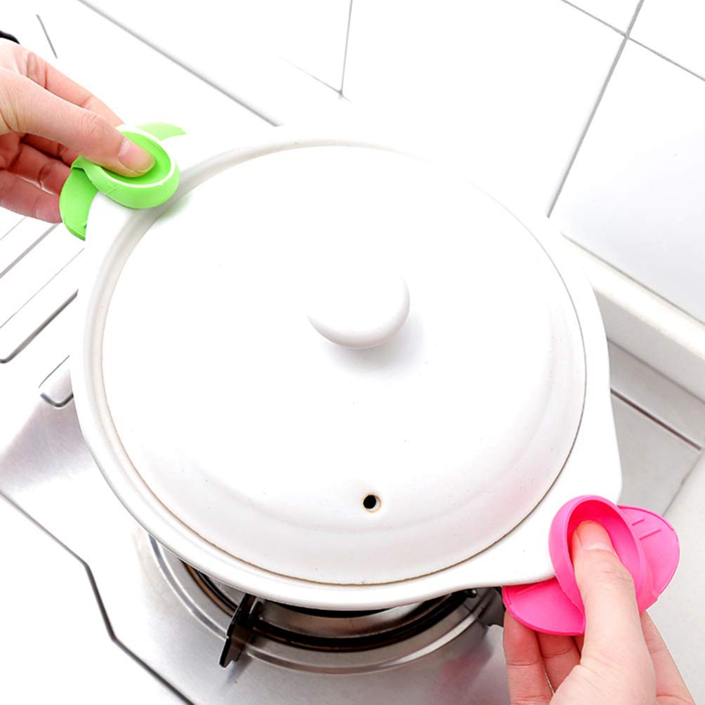 YARNOW 3Pcs Mini Oven Mitts Gloves Silicone Pot Holder Heat Resistant Finger Protector Pinch Grips Hot Dish Bowl Plate Holder Clip for Kitchen Tools Random Colors