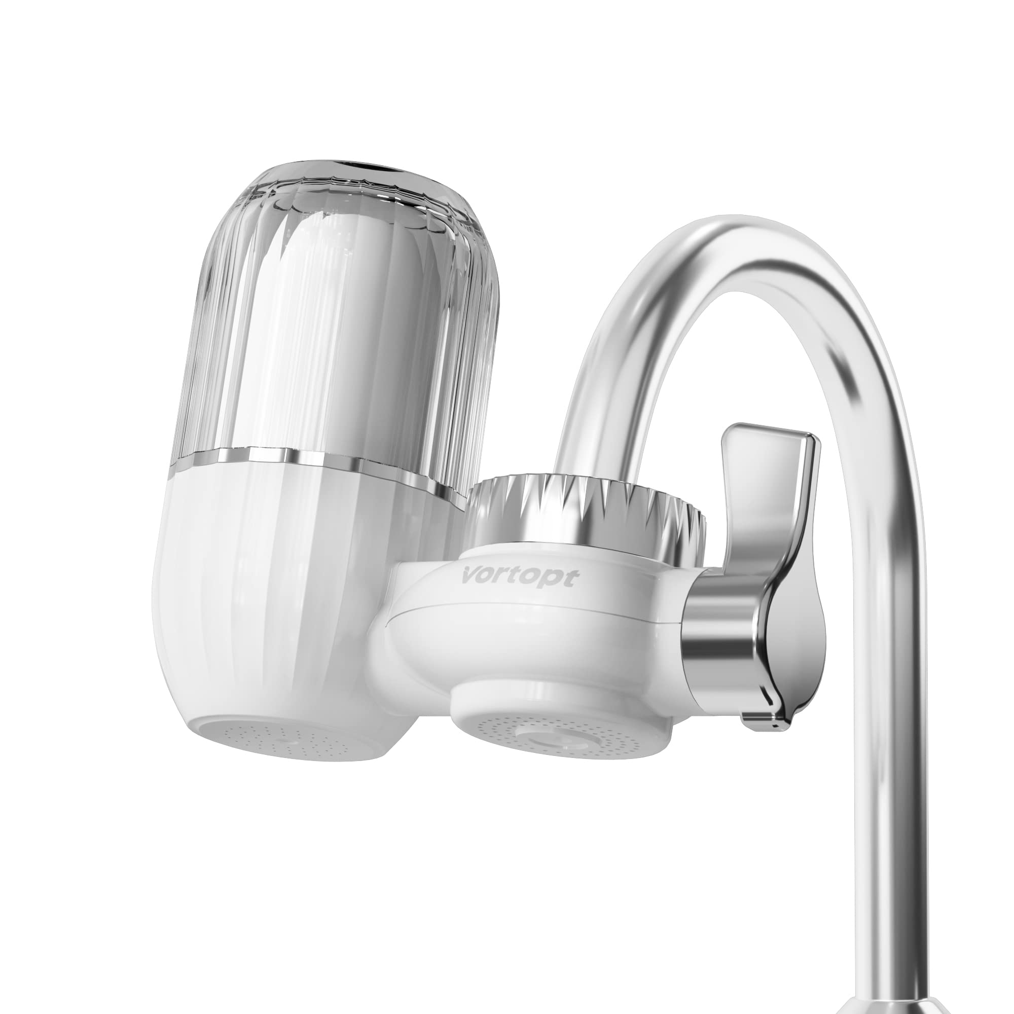 Vortopt Faucet Water Filter with Transparent Shell - 400 Gallons High Water, Water Filter for Sink, Tap Water Filter Mount for Kitchen and Bathroom Sink, Reduces Chlorine for Better Taste, T4-ACF