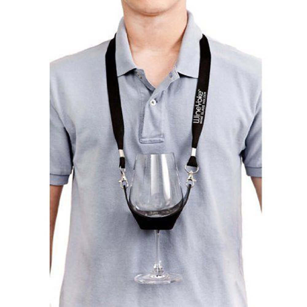 WineYoke Party Time Hand Free Wine Glass Holder Necklace - Set of 2 (Black & Burgundy)