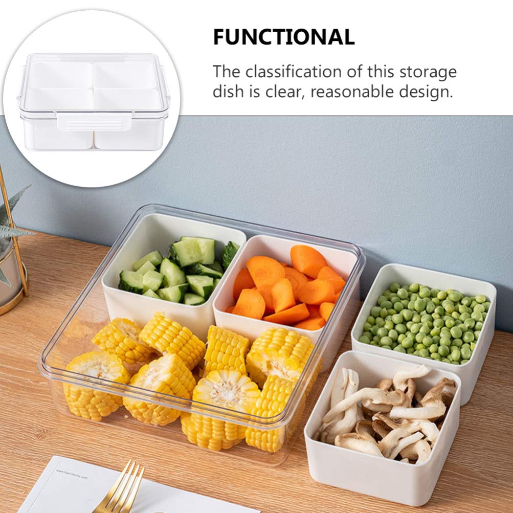 Yardwe Sealed Box with lid,1PC Reusable Snack Container with 4 Compartment Dispenser and Lid,Plastic Organizer(Square Tray)