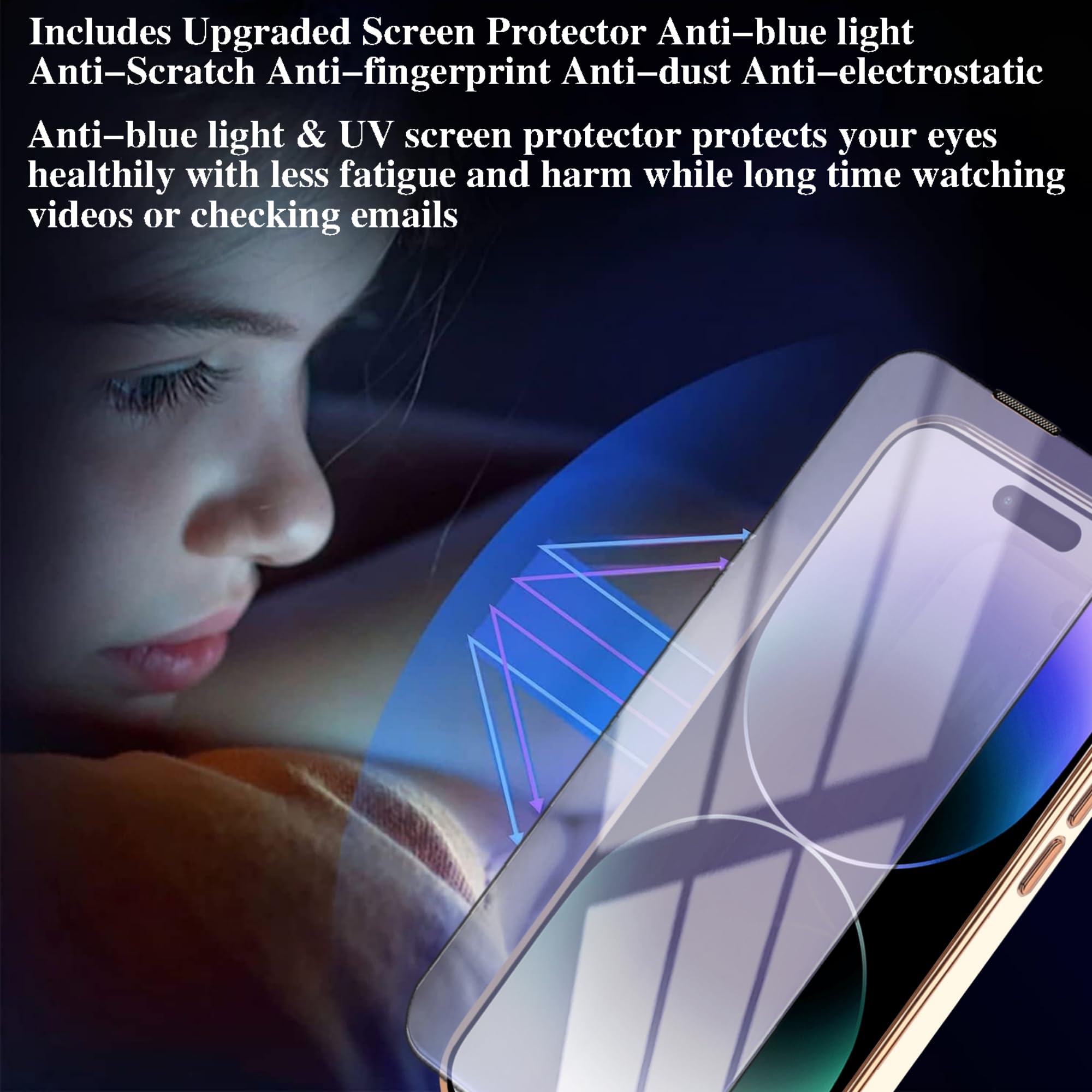 Sogrand for iPhone 14 Pro Case 3 in 1 with Screen Protector Anti Blue Light and Waterproof Phone Pouch W/Strap & Lanyard Car Magnetic Kickstand Ring Stand Shockproof Luxury Cute for Women Men (White)