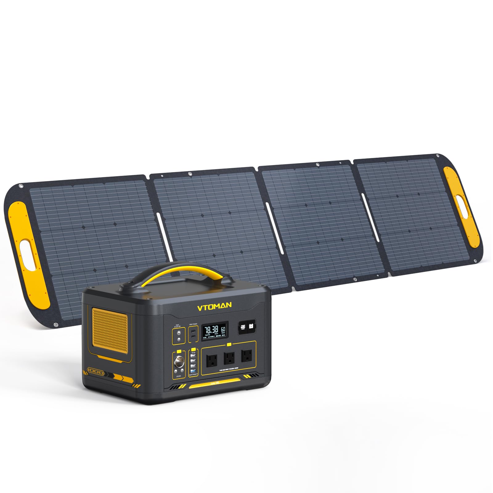 VTOMAN Jump 1000 Solar Generator with 220W Panels Included, 1000W/1408Wh Durable LiFePO4 (LFP) Battery Power Station with 1000W AC Outlet, Regulated 12V DC, 100W PD, for Home Backup & RV/Van Camping