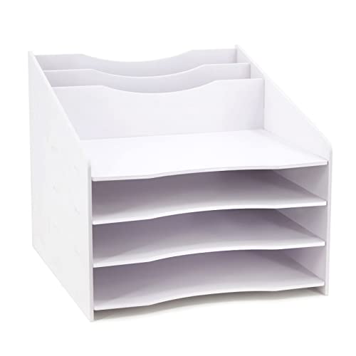 SONGWAY Desk File Organizer and Accessories Storage - Desktop Organizer with Horizontal and Vertical File Folder Holders, Letter Mail Sorter, 4 Tier Paper Organizer for Desk Home Office School