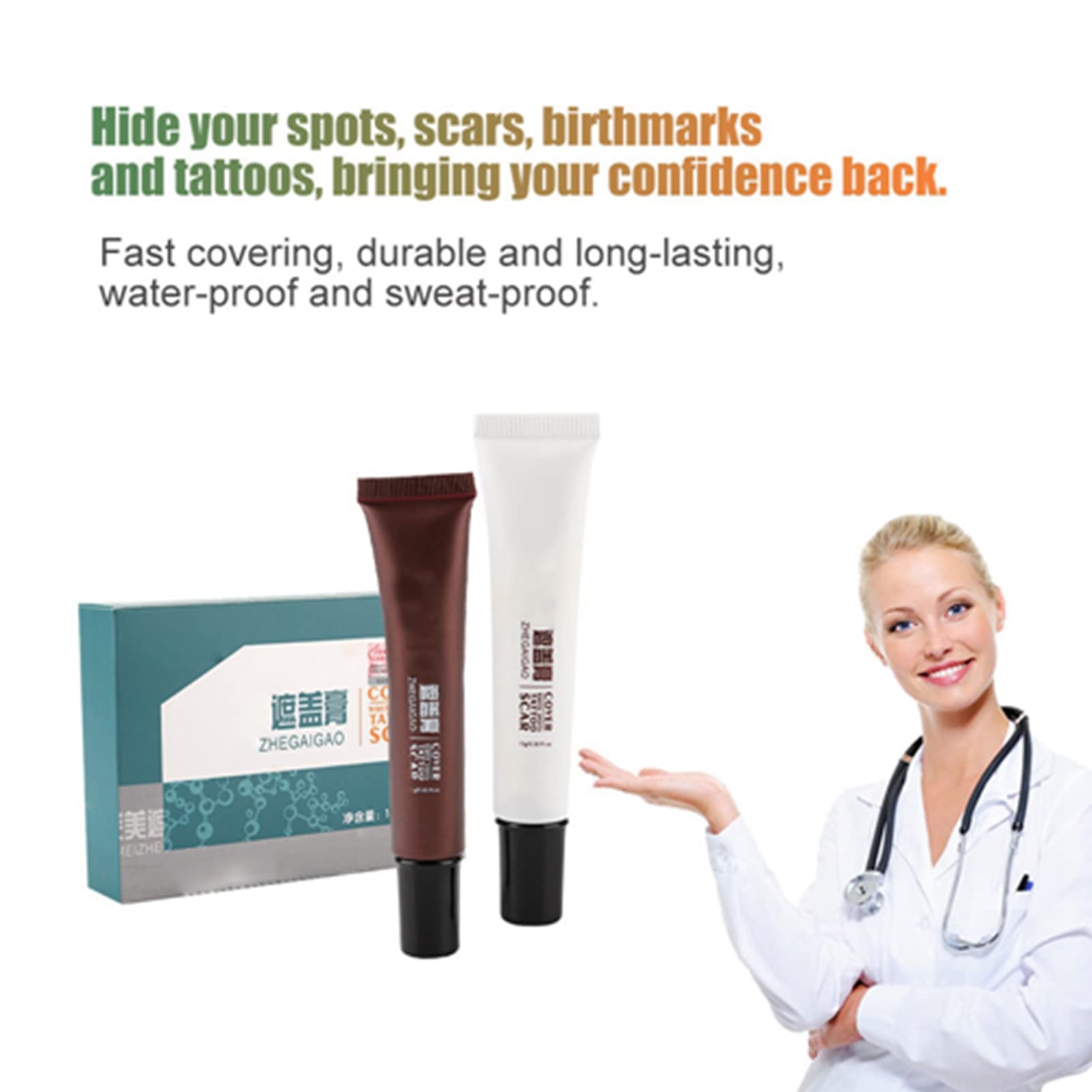 Tattoo Concealer, Make up concealer, Scar make up Scar concealer Body Concealer Birthmark Scar Vitiligo Blemish,Waterproof and Sweatproof Long Lasting Two Colors Cover Up Make up Concealer Set