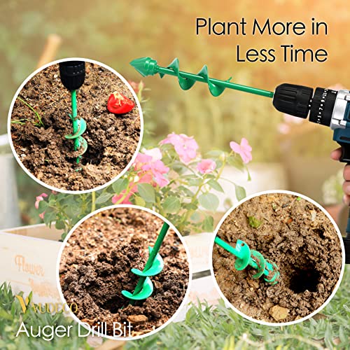 VUDECO Garden Auger Drill Bit for Planting 2 PCS, Bulb Planter Tool, Auger Post Hole Digger, Easy Garden Drill Auger Bit Planting, Spiral Drill Bit, Earth Planting Auger for Cordless Drill - Green
