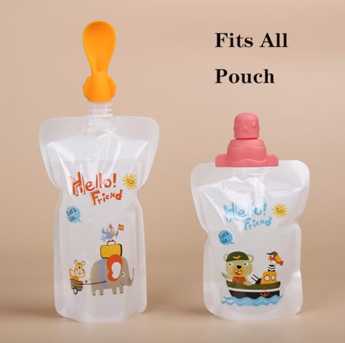 SONSIL Food Pouch Topper and Squeeze Spoon Set-Food Grade Squeeze Spoon Convenient Precise Feeding, BPA Free Silicone Food Pouch Tops for Prevent Spills (Tops-spoon)