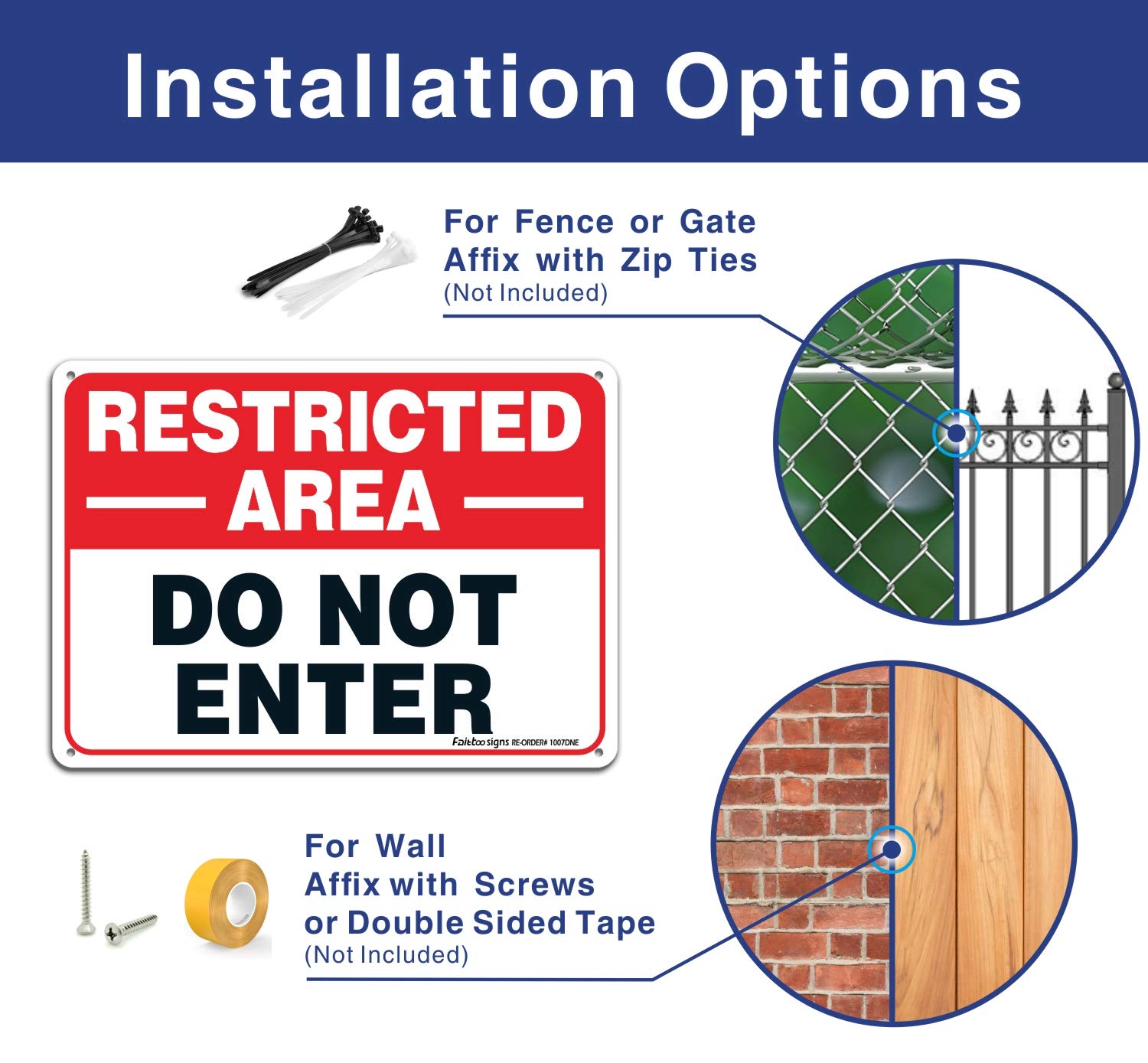 Restricted Area Sign, Do Not Enter Signs Metal, 2 Pack, 10 x 7 inch .40 Rust Free Aluminum, UV Protected, Weather Resistant, Waterproof, Durable Ink, Easy to install