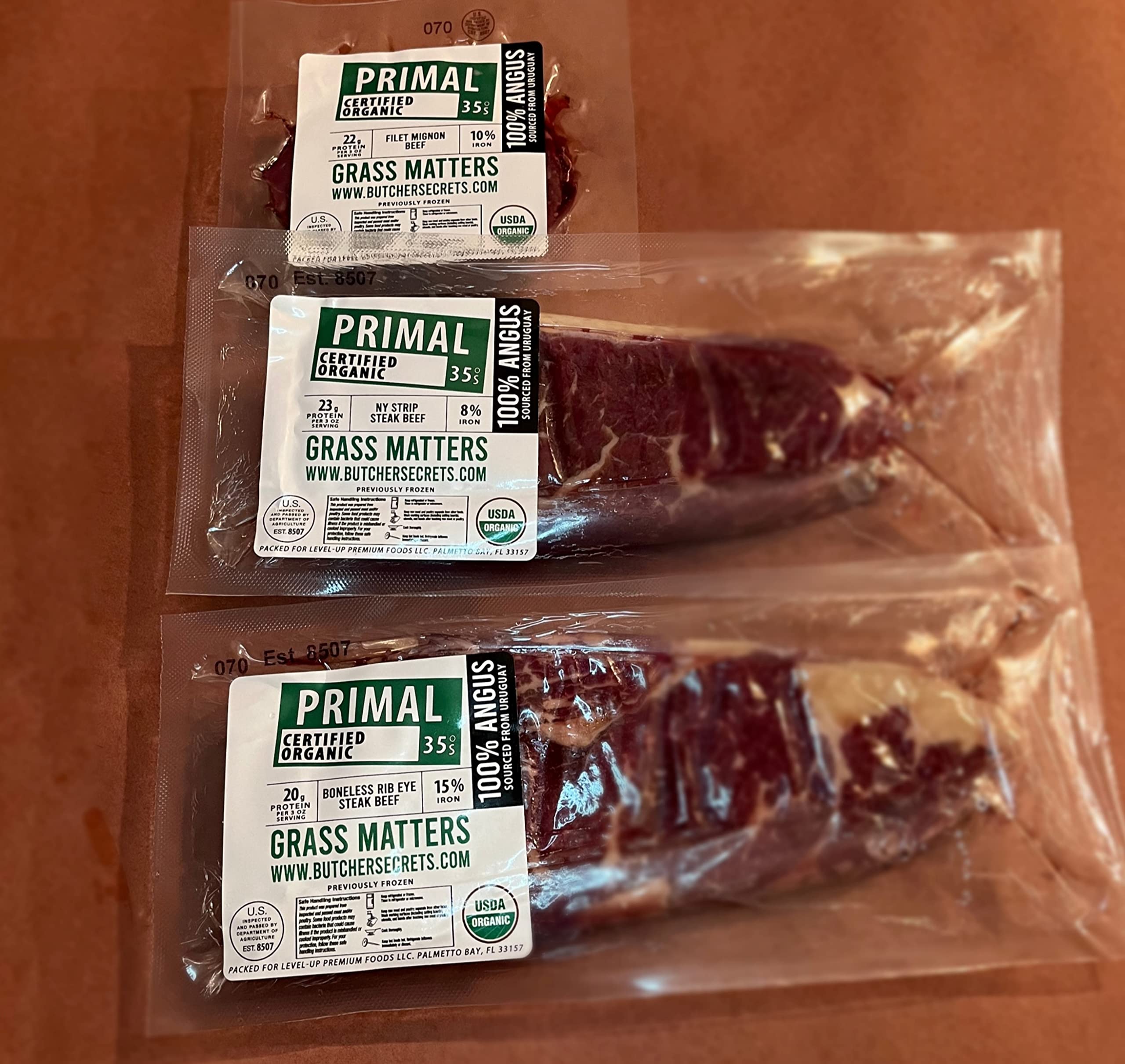 Primal 35 Organic Grass Fed Beef, Fillet Mignons, NY Strips, Angus Tenderloin, Steak, Tenderloins Tips, Ribeyes, High Protein Meals - Pasture-Raised, Hormone-Free, USDA Organic (Ultimate Grill Combo 6-Pack, NEW YORK STRIPS & RIBEYES)