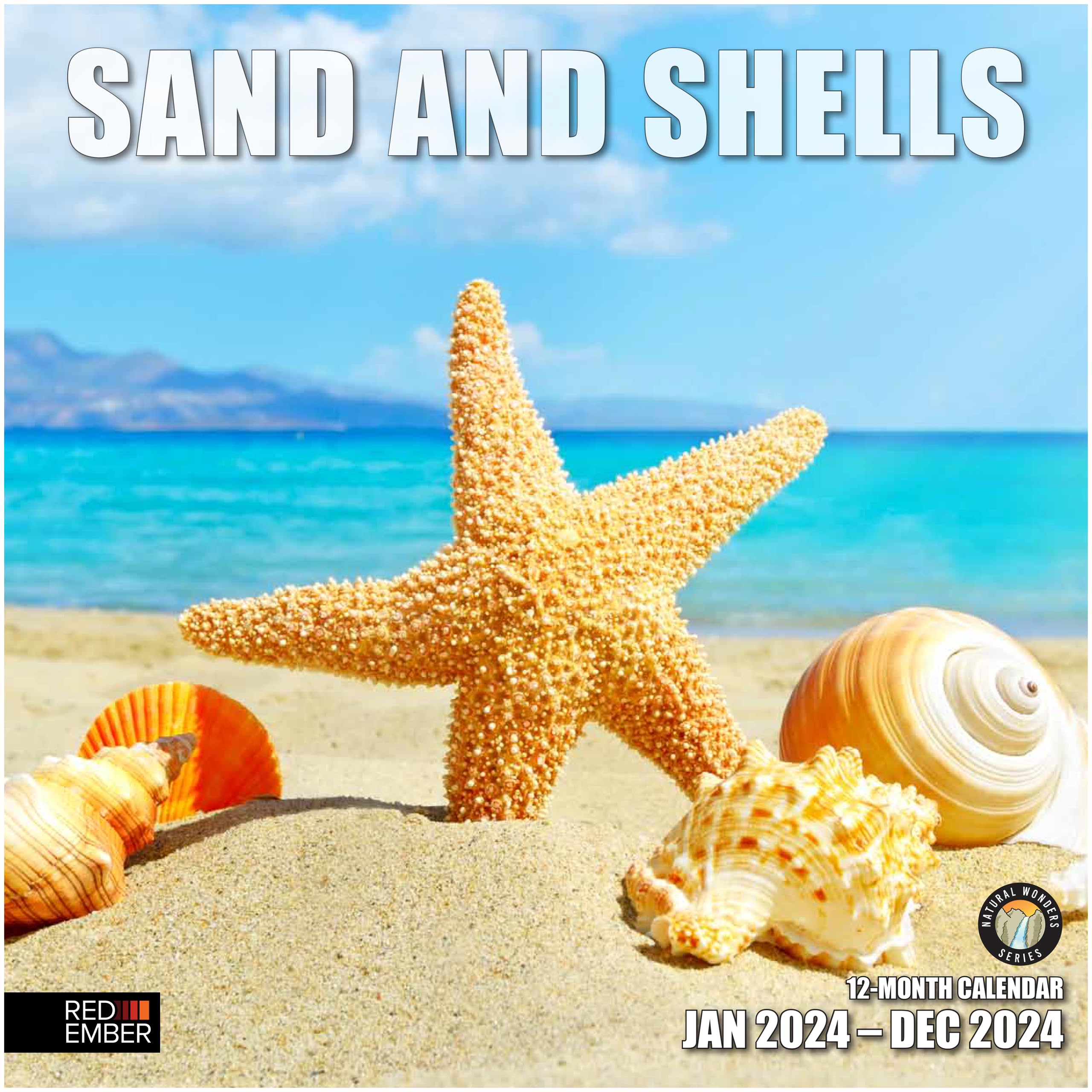 RED EMBER Sand and Shells 2024 Hangable Monthly Wall Calendar | 12" x 24" Open | Thick & Sturdy Paper | Giftable | Beautiful Beaches Nature | Seashells by the Seashore