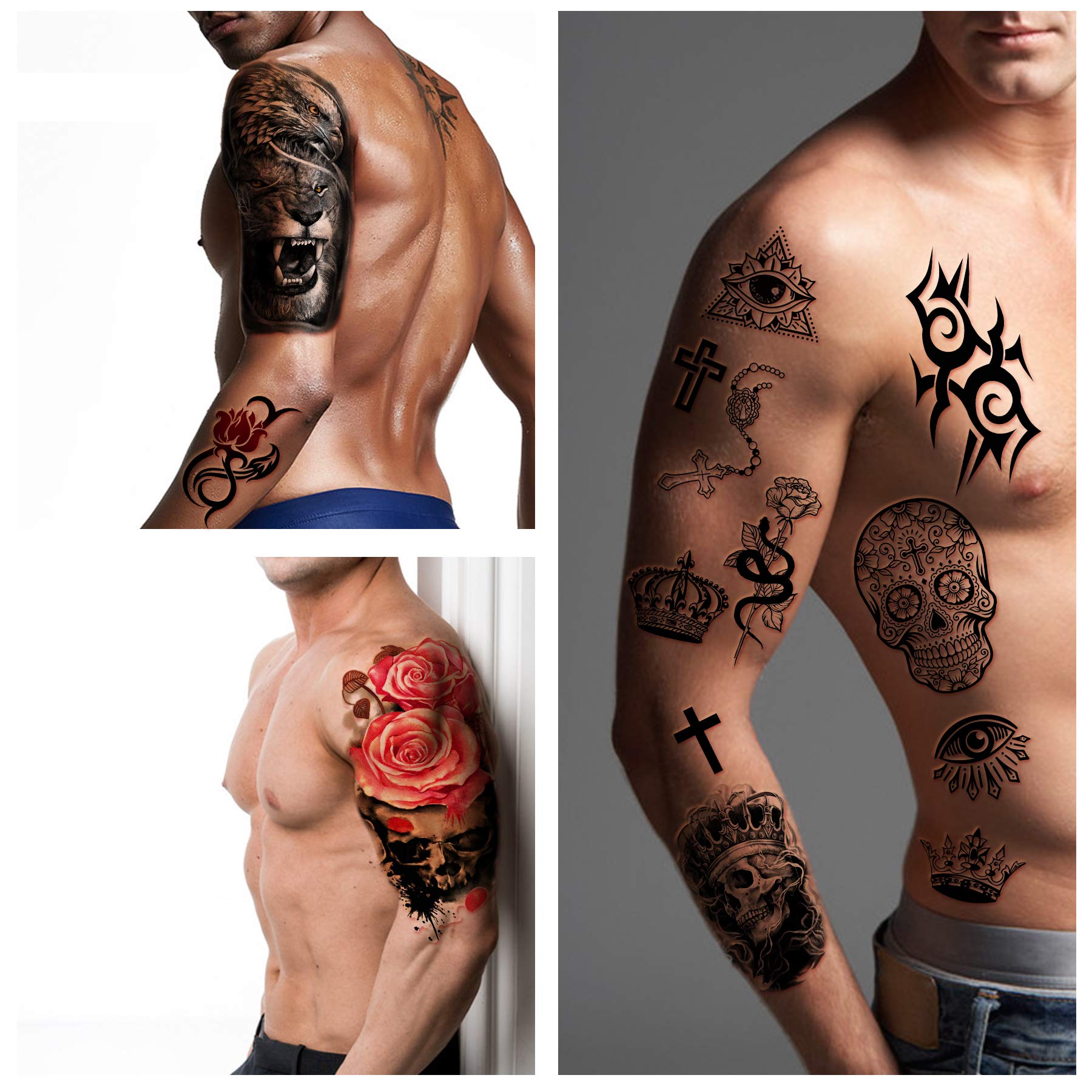 Yazhiji 56 Sheets Temporary Tattoos Stickers 11 Sheets Half Arm Shoulder Tattoos for Men or Women with 45 Sheets Tiny Fake Tattoo