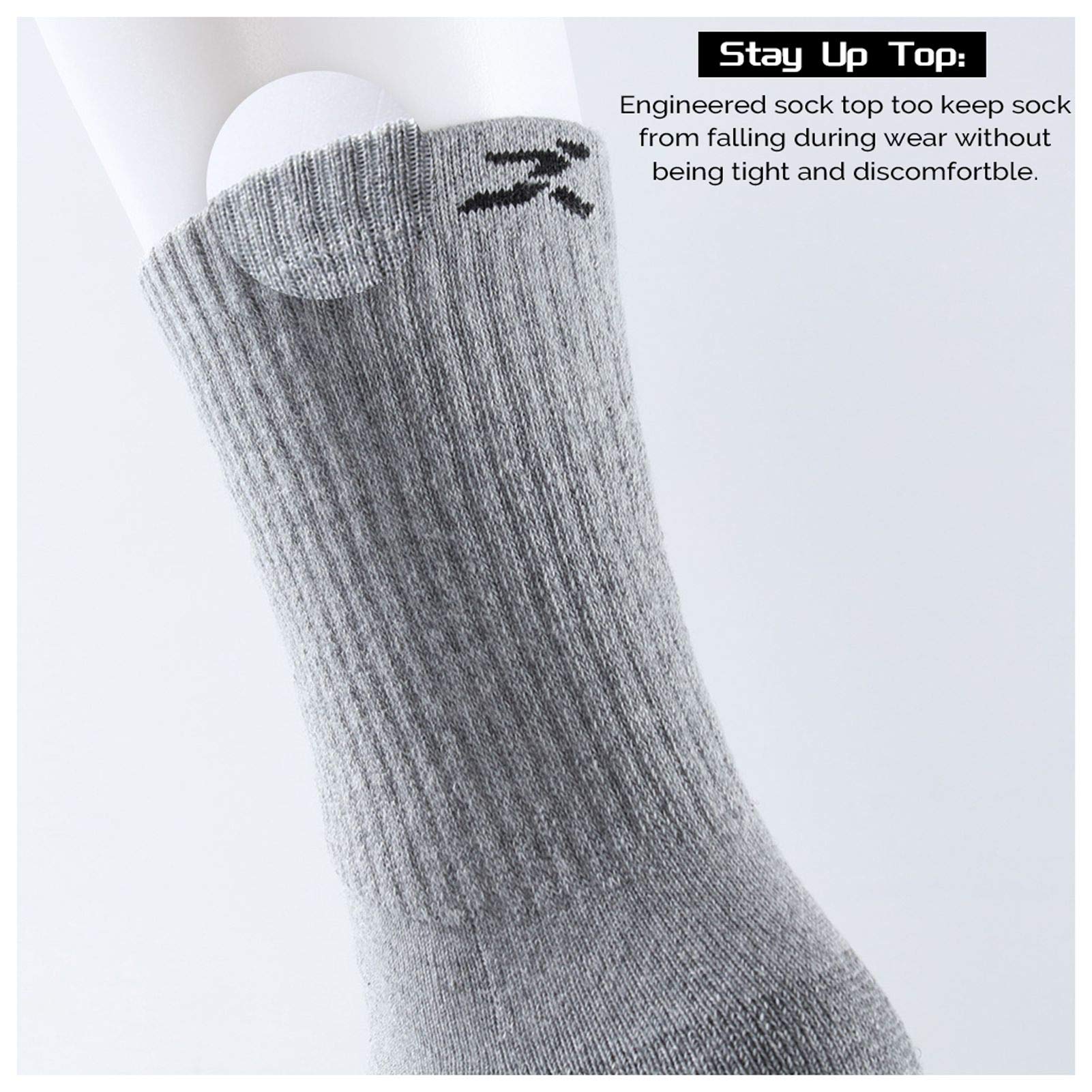 RSZ Men’s Cotton Moisture Wicking Control Breathable Performance Athletics Cushioned Crew Socks(DarkGray L)