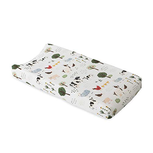 Red Rover Kid Muslin Changing Pad Cover – 16” x 32” - 100% Cotton – Machine Washable – Standard Size - Stitched Holes for Safety Straps – Lightweight & Breathable – Unisex (Family Farm)