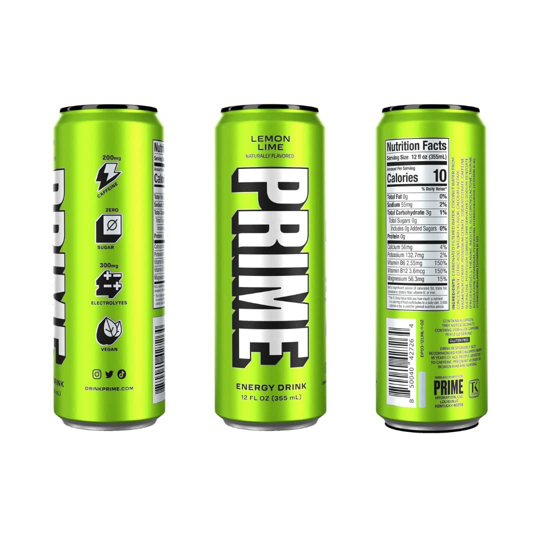 Prime Energy Drink 5 Flavor Variety Pack (1 of each flavor) Blue Raspberry, Lemon Lime, Tropical Punch, Strawberry Watermelon, & Orange Mango