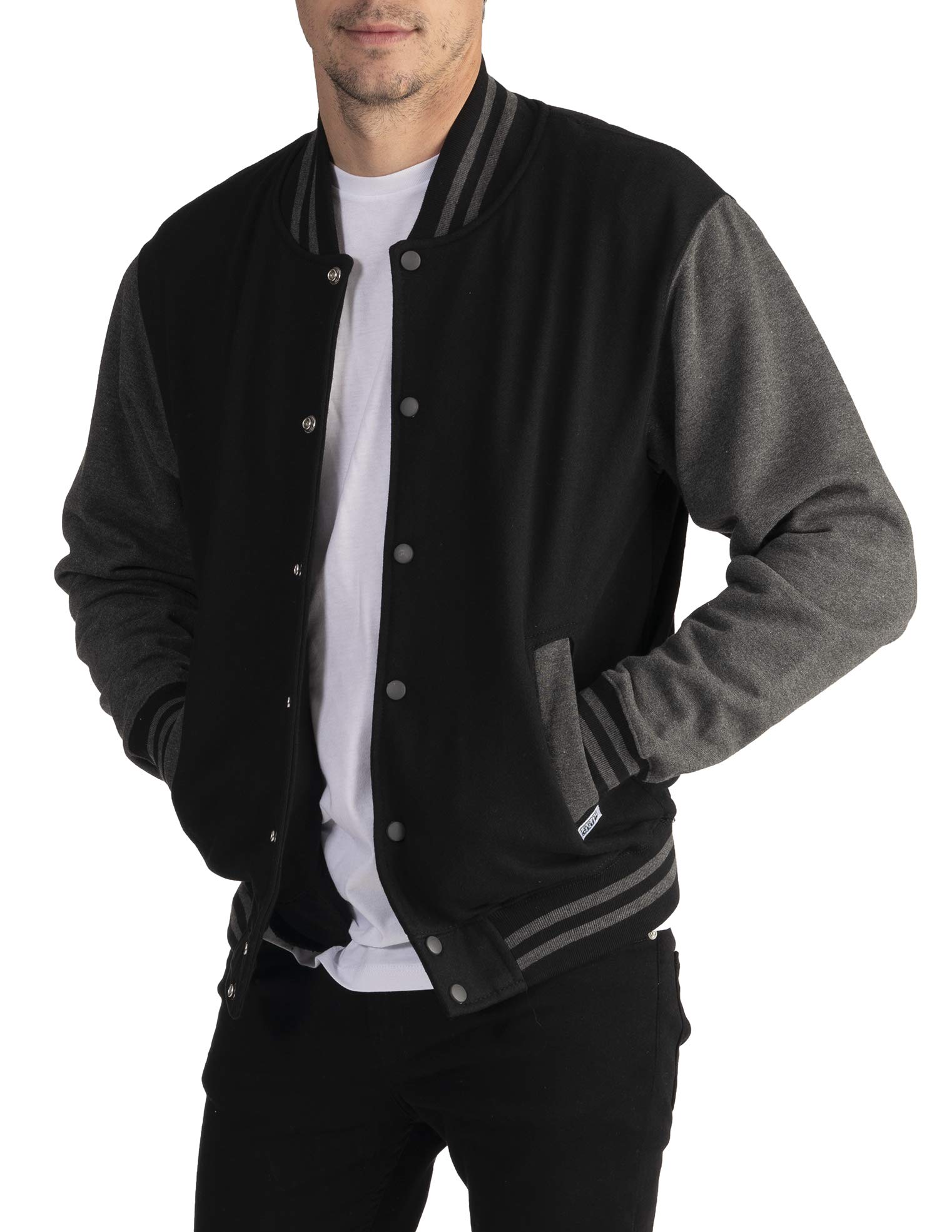 Pro Club Men's Varsity Fleece Baseball Jacket, Black/Charcoal, X-Large