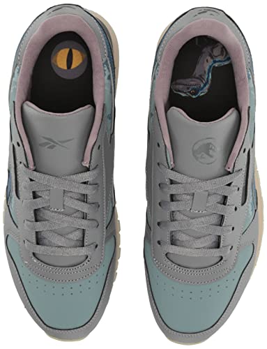 Reebok Boy's Classic Leather Sneaker, Jurassic World/Grey/Teal Fog/Brave Blue, 3.5 Big Kid