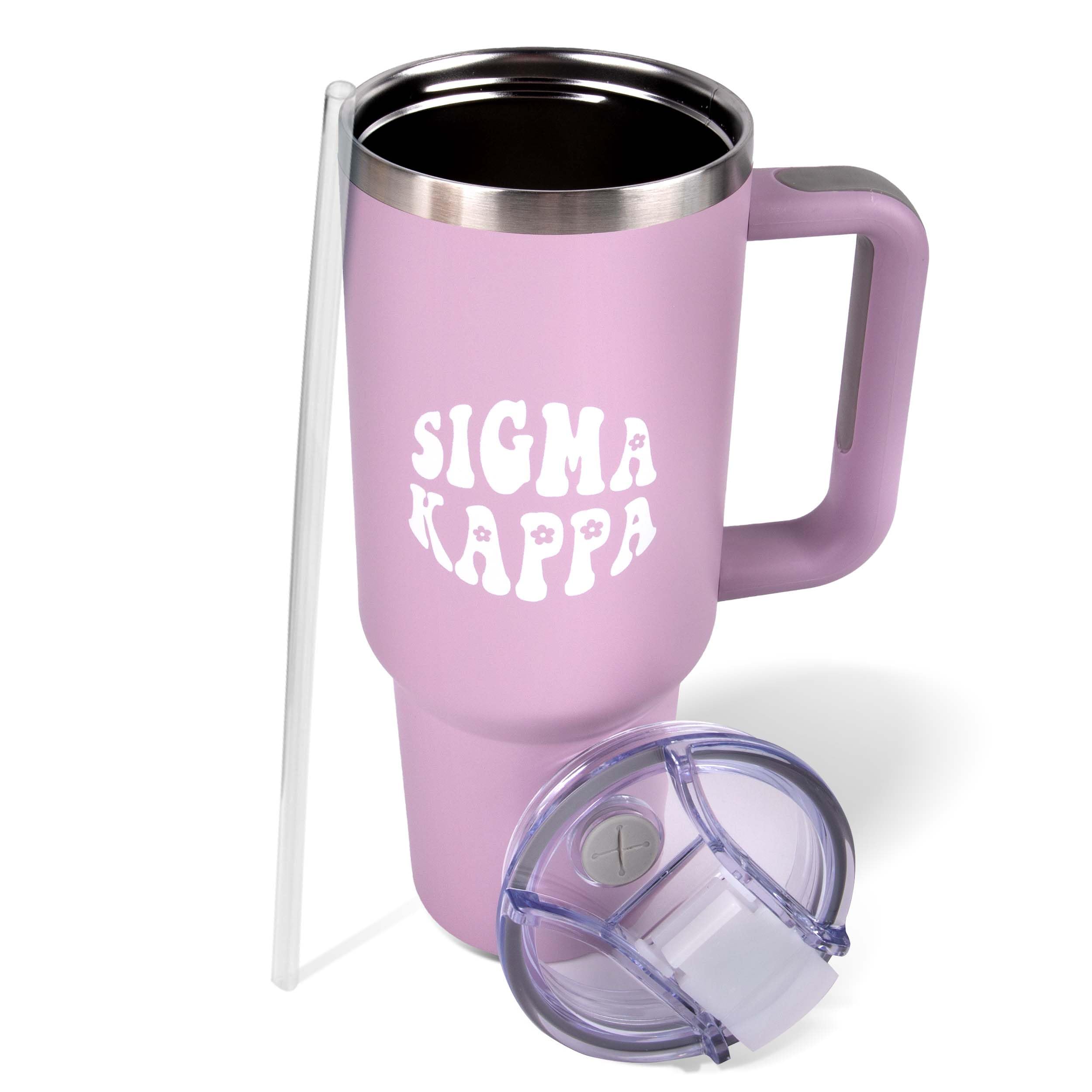 Sorority Shop Sigma Kappa 40oz Tumbler with Handle - Best Friend Tumblers for Women - Cute Sorority Engraved Tumbler - Insulated Tumblers to Keep Your Drinks Cold or Hot for Hours