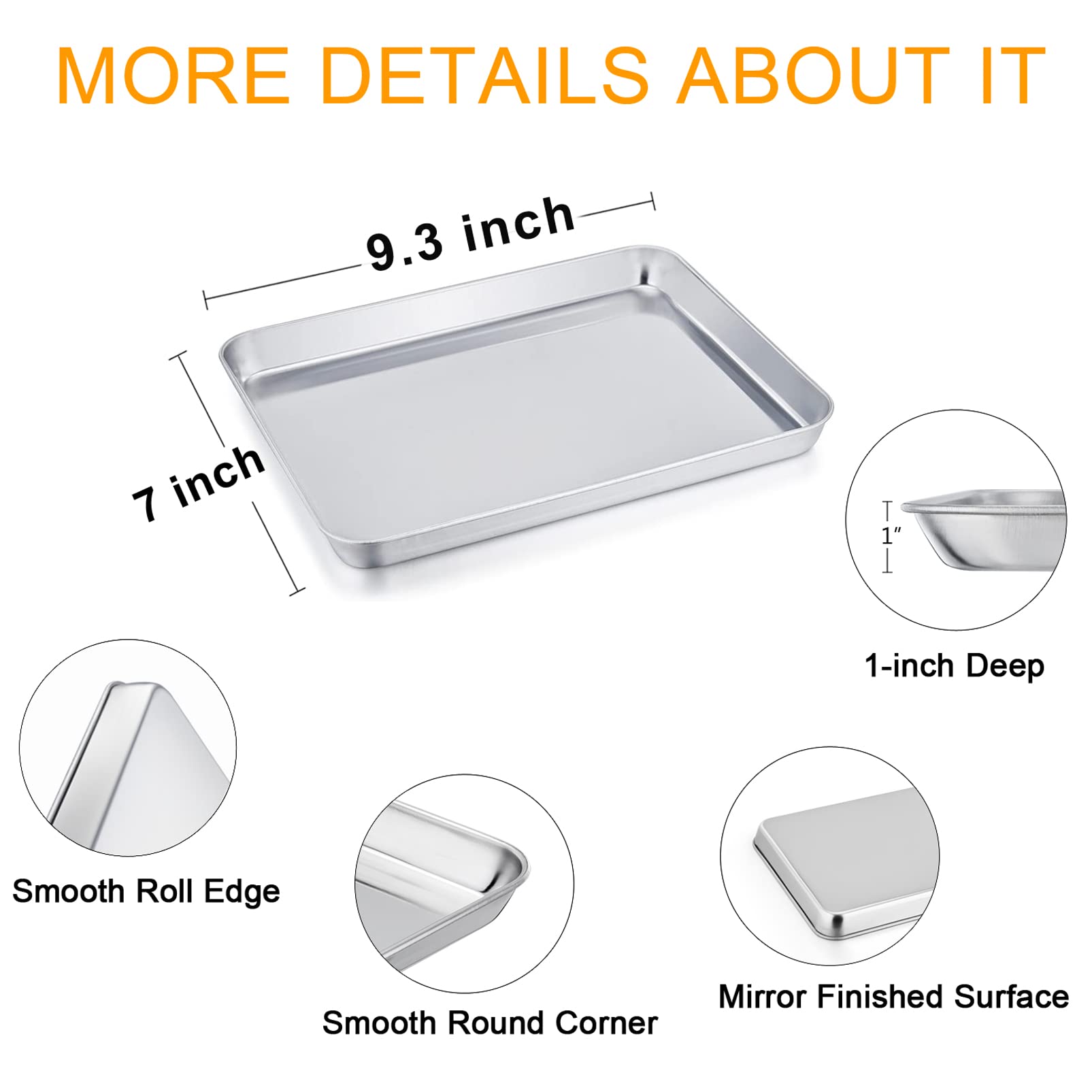 TeamFar Toaster Oven Tray and Rack Set, 9.3’’ x 7’’ x 1’’, Stainless Steel Toaster Oven Pan Broiler Pan, Non Toxic & Healthy, Easy Clean & Dishwasher Safe