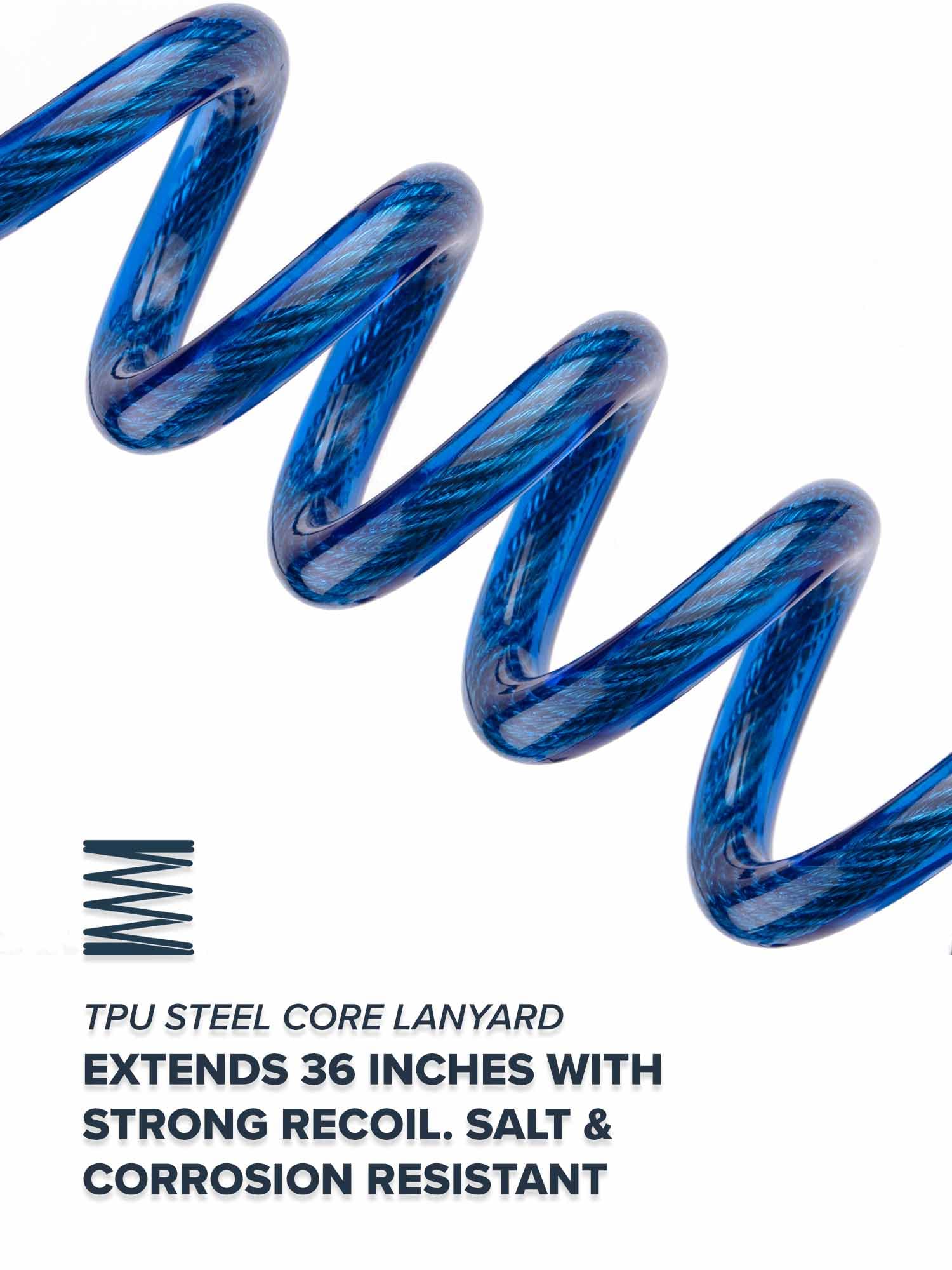 Rogue Endeavor Large, Heavy Duty Stainless Steel Game Clip Fish Stringer System + Stainless Core Coiled Lanyard. Designed for Kayak Fishing & Spearfishing. All Fish Species (Heavy Duty - Blue)