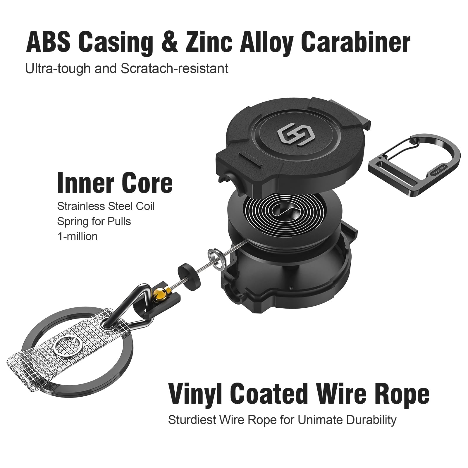 Retractable Keychain,Heavy Duty Carabiner Badge Holder,ID Card Holder with Belt Clip,31.5" Badge Reel,8 OZ Retractable Key Holder,Black