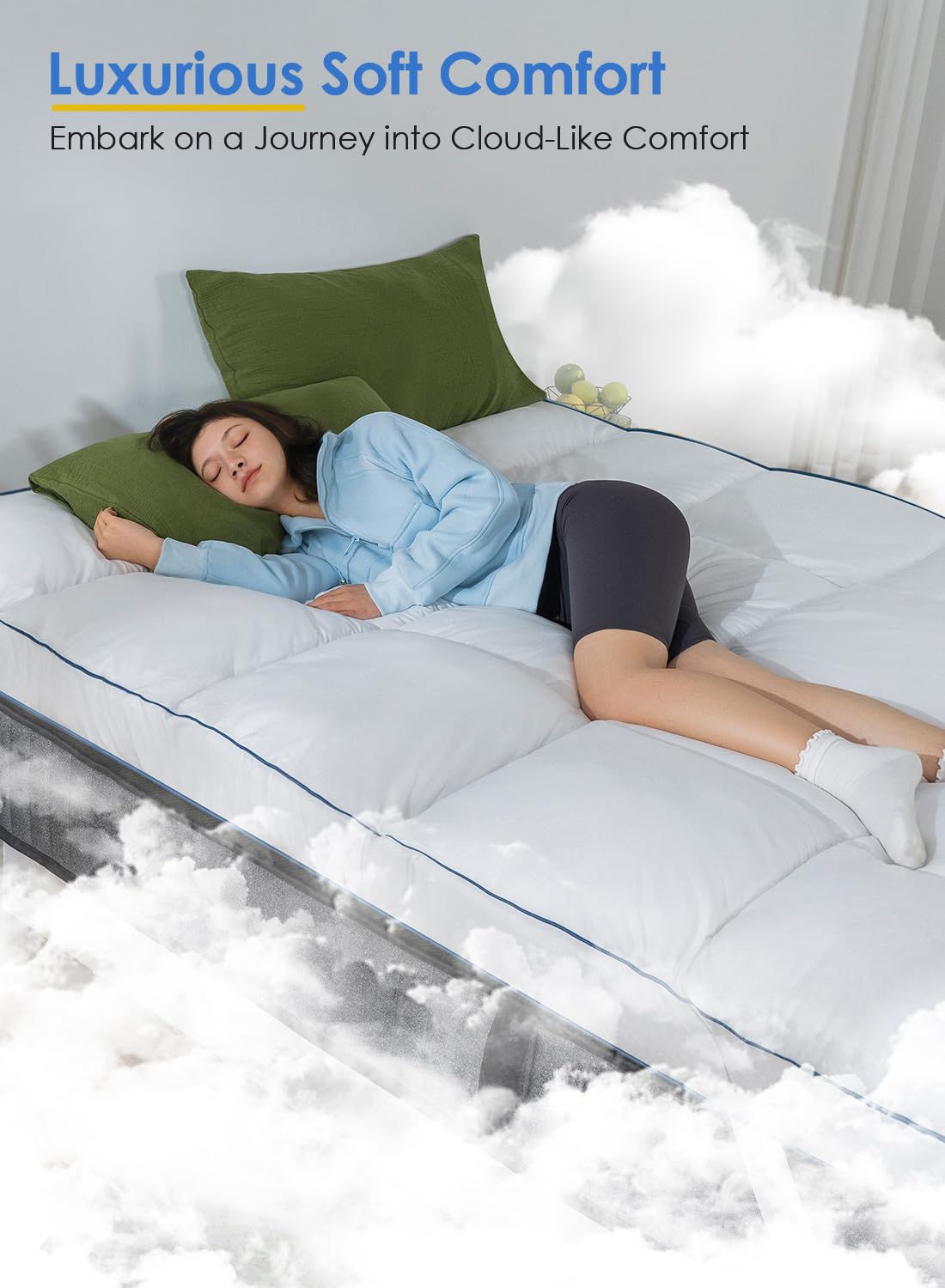 QUEEN ROSE Mattress Topper Full, Cooling Extra Thick Soft Full Size Pillow Top Mattress Pad Cover Bed Snow Down Alternative Mattress Topper, for Back Pain Relief, Plush and Support White