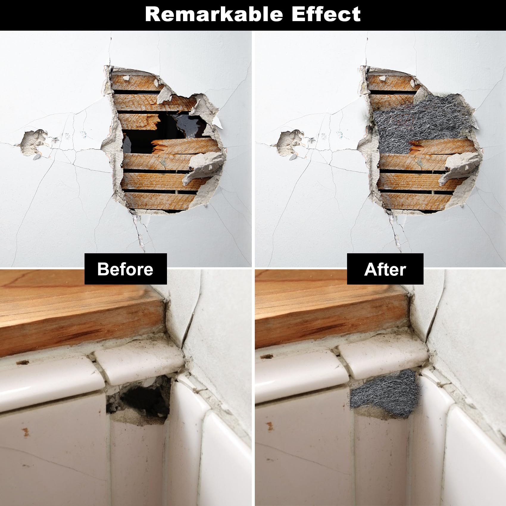 Steel Wool Mice Control 4'' * 21' Total Rodent Control Fill Fabric, Steel Wool Pads Mouse Blocker Keep Mice Away from Holes Wall Cracks Gaps(2 Rolls)