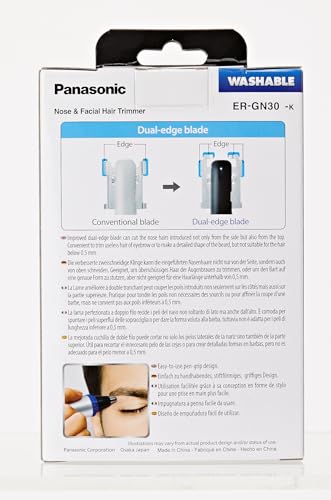 Panasonic ER-GN30-K Nose, Ear n Facial Hair Trimmer Wet/Dry with Vortex Cleaning System, Black
