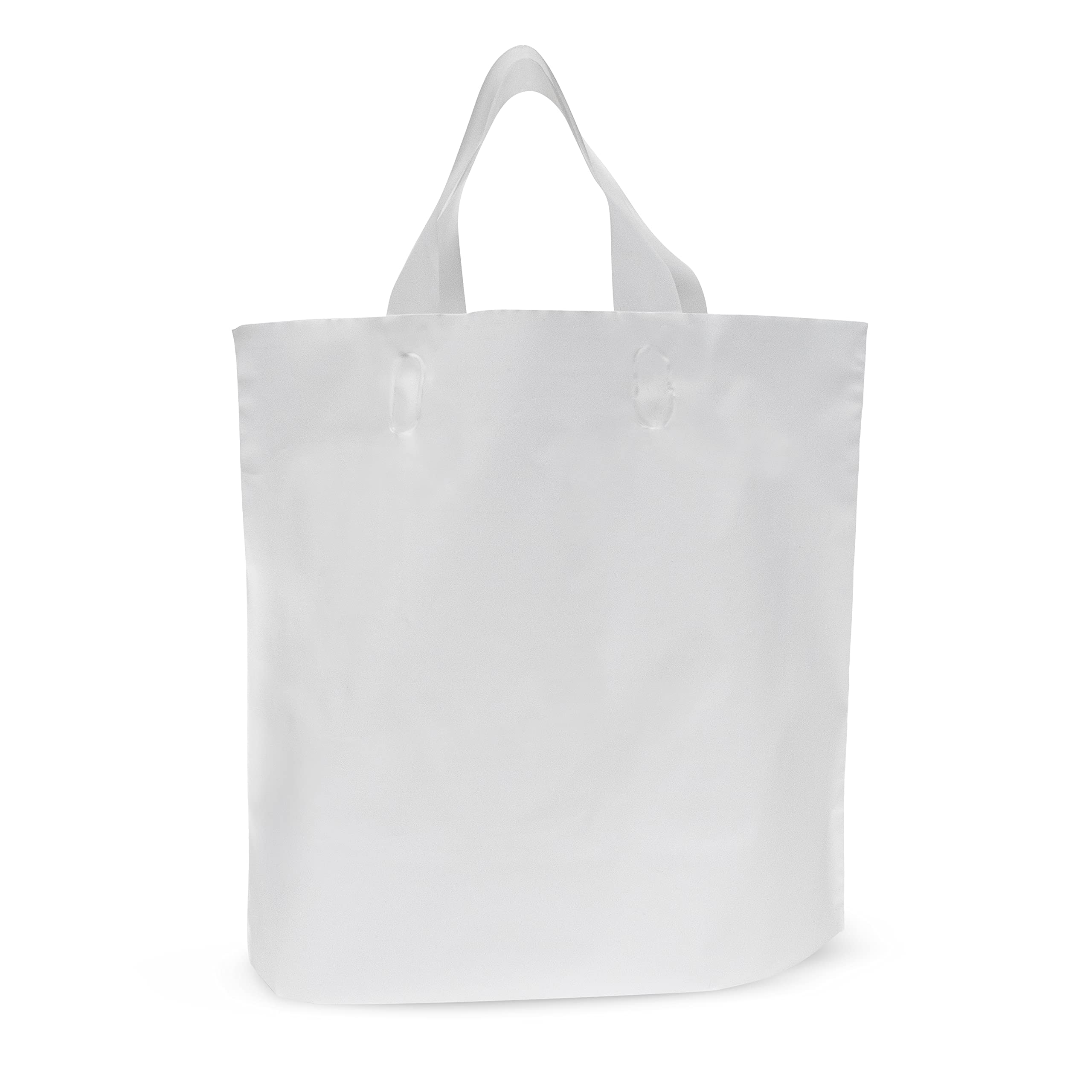 Prime Line Packaging 12x4x10 50 Pack Large Plastic Bags with Handles, Reusable White Shopping & Merchandise Bags for Boutique, Small Business, Bulk