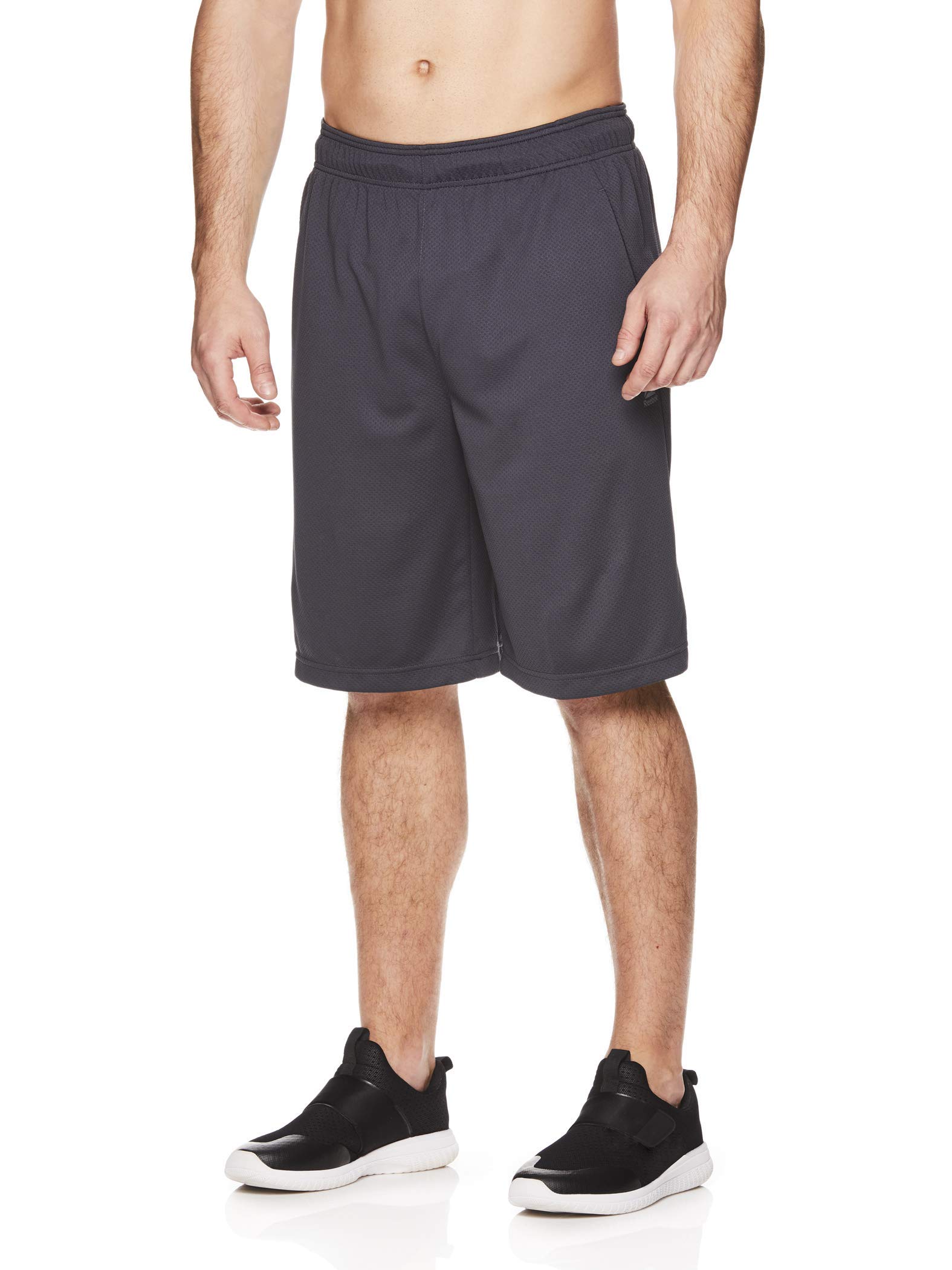 Reebok Men's Mesh Basketball Gym & Running Shorts w/Elastic Drawstring Waistband & Pockets - Open Shot Ebony, Large