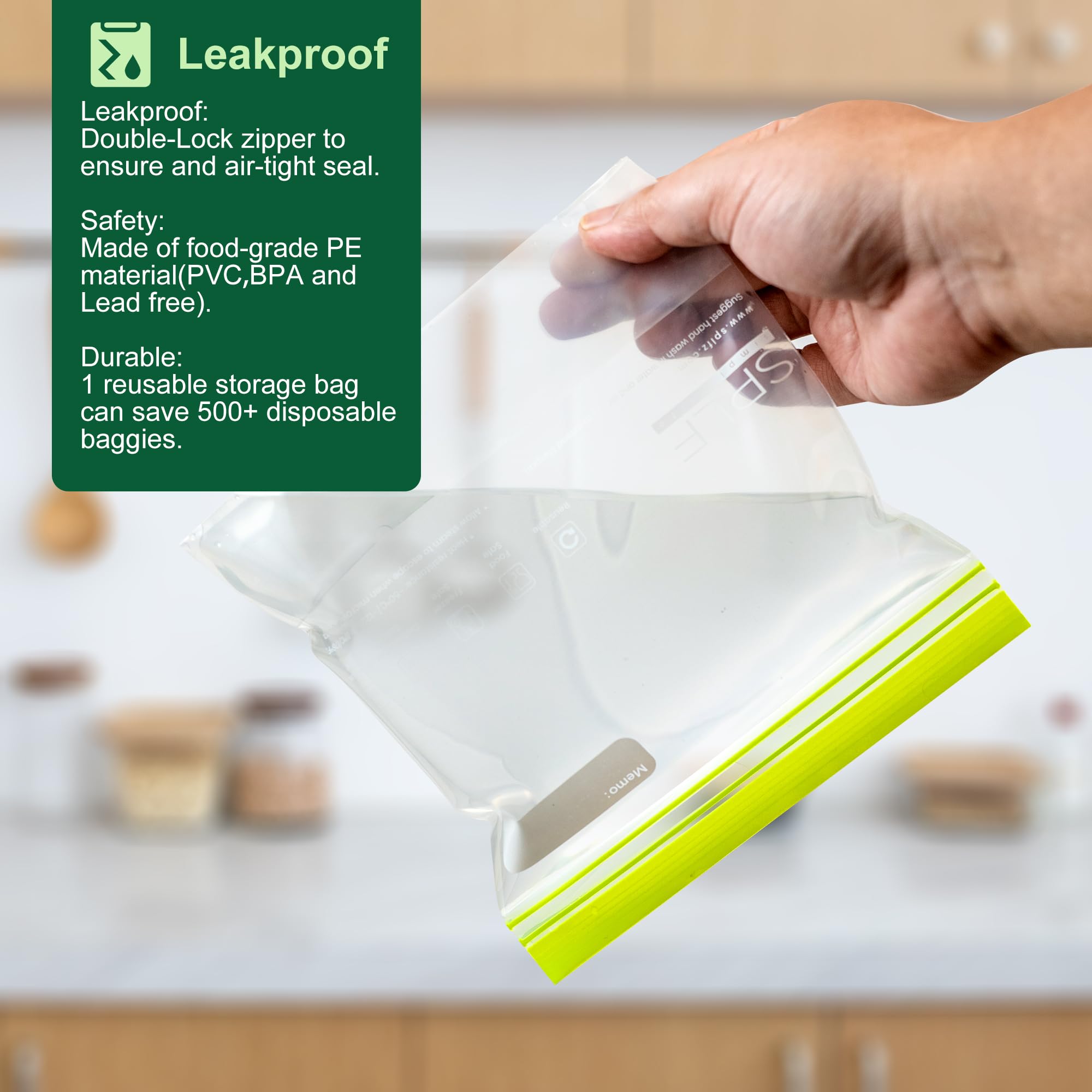 SPLF 20 Pack Reusable Sandwich Bags Dishwasher Microwave Safe, BPA Free Extra Thick Leakproof Reusable Food Storage Bags Silicone and Plastic Free Quart Size Freezer Bags Containers