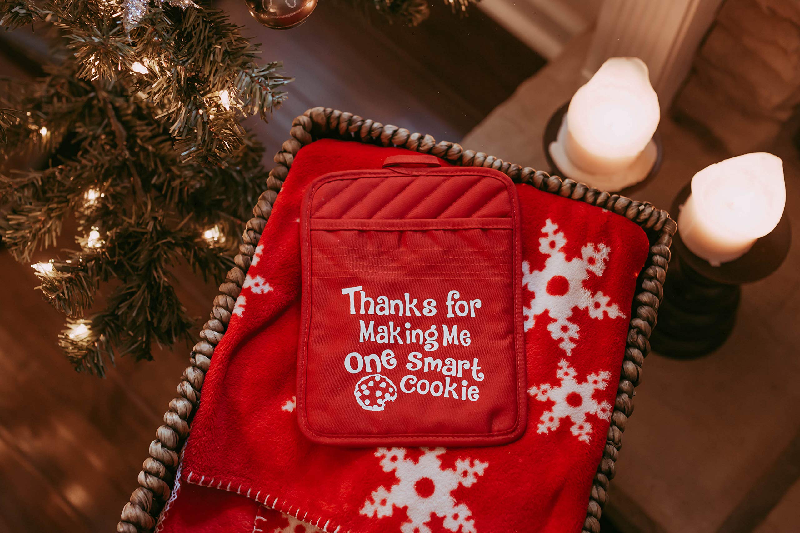 Teacher Appreciation Gift for Women - Thank You Present Potholder - One Smart Cookie Oven Mitt - Set of 2 (One Smart Cookie)