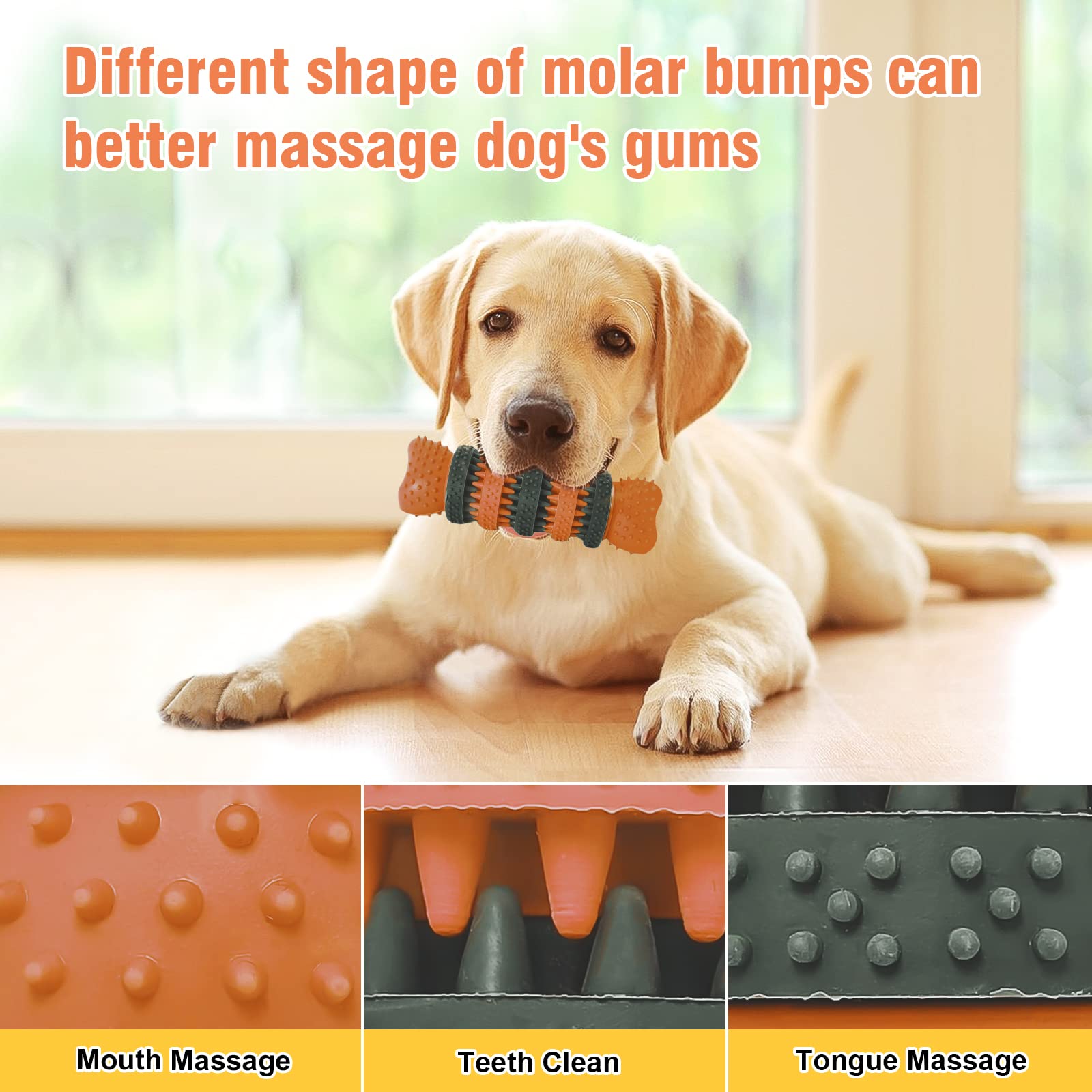 Qufusaty Dog Chew Toys for Aggressive Chewers, Natural Rubber Long-Lasting Tough Bone Dog Toy for Small & Medium Breed,Orange