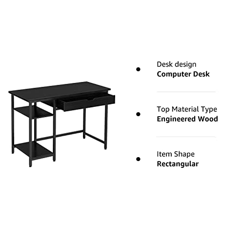 Rolanstar Computer Desk with Shelves and Drawer, 47" Home Office Writing Desk, Laptop Study Table Workstation, Particle Board with Metal Frame, Business Style,Black