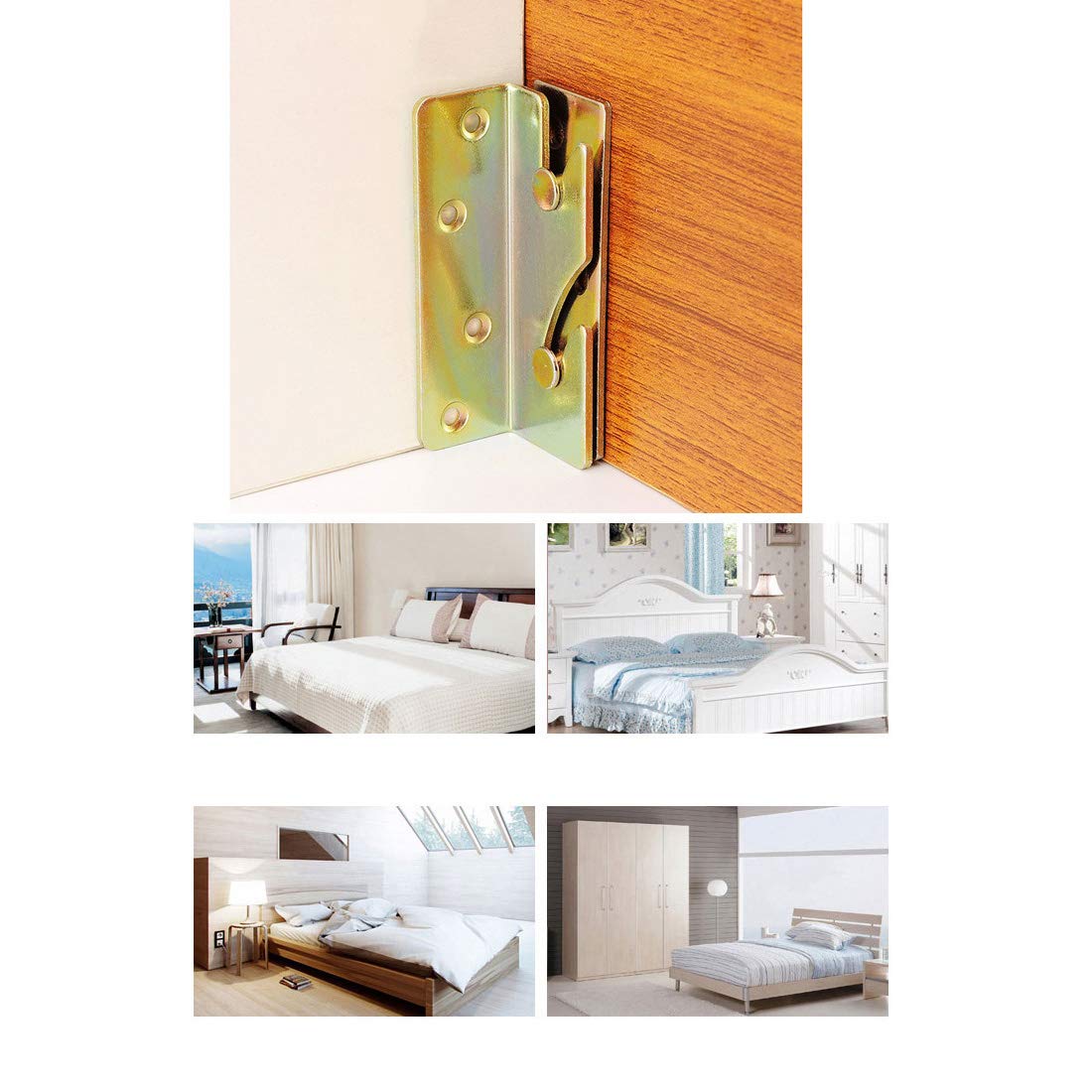 Socell 4 Sets Bed Rail Brackets Heavy Duty No-Mortise Bed Rail Fittings Wooden Bed Frame Connectors with Screws for Headboards Footboards Hold 500 pounds Maximum