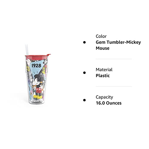 Zak Designs Disney Insulated Plastic Tumbler with Press-In Lid and Straw, Made with Durable and Non-BPA Material for Travel Cold Drinks (16 oz, Mickey Mouse)