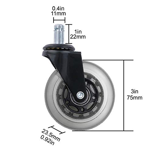 Rollerblade Wheels for Office Chairs, Universal Replacement Casters, Safety for Wood,Carpet All Floors,Noiseless&Heavy Duty 650lbs,Roll Smoothly and Easy Installation for Desk Chair,Gaming chair,3inch