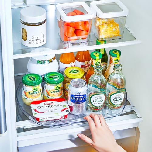 Square Lazy Susan Turntable Organizer for Refrigerator, 15.67'' Clear 360°Rotate Rectangle Fridge Organizer Storage,Square Lazy Susan for Refrigerator,Countertop,Pantry, Cabinet 1Pack