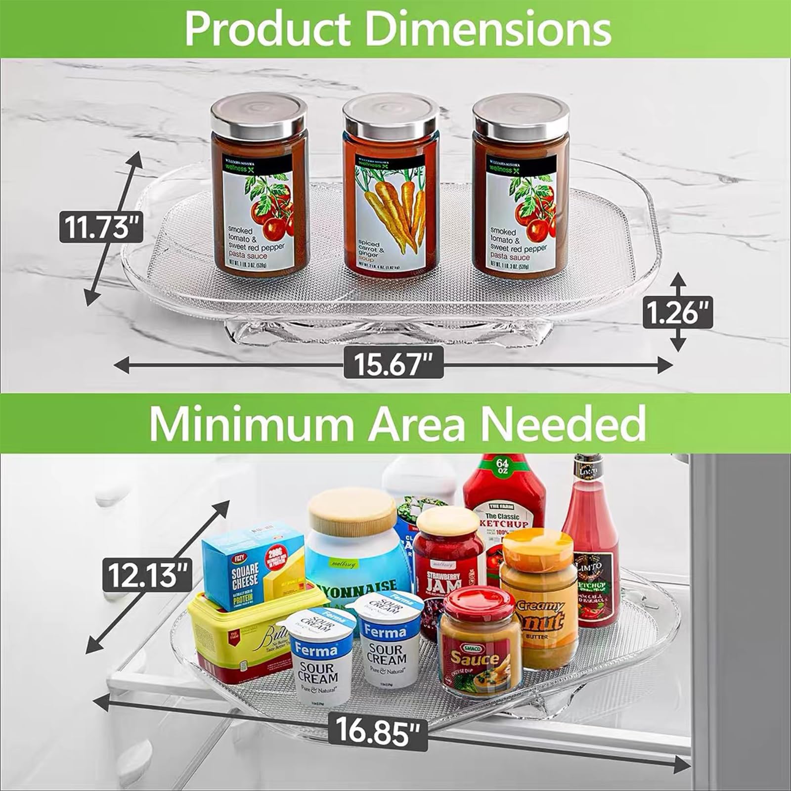Square Lazy Susan for Refrigerator, Clear Turntable Organizer, 15.67'' Rectangular Fridge Organizers and Storage, Rotating Rack Organization for Kitchen, Counter Top, Cabinet Closet, Pantry, Bathroom