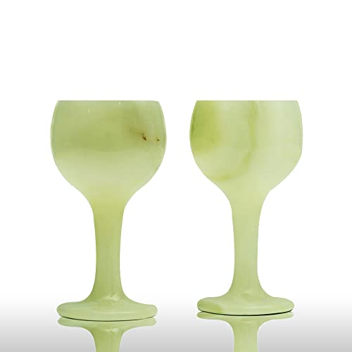 STONES N CRAFTS Marble Wine Glasses Set of 2 Handmade Unique Wine Glasses 5 Ounce - Modern Wine Glasses for Wine Home and Kitchen Décor – Beautiful Onyx Stone Cool Wine Glasses Best for Gifts