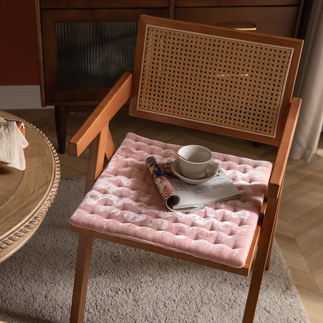 vctops Luxury Solid Color Chair Pad Velvet Soft Square Chair Cushion Tufted Indoor Seat Cushion Pillow Tatami (Pink,18"x18")