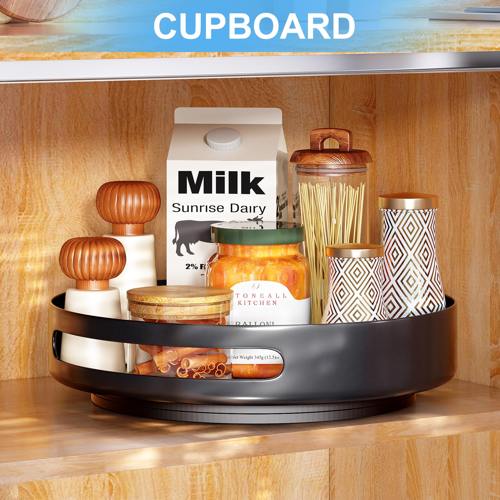 Spice Rack 2 Tier Lazy Susan Turntable, Height Adjustable Metal Rotating Organizer for Cabinet Pantry Kitchen Countertop Cupboard (10 inches-2 Tier Black 10'')