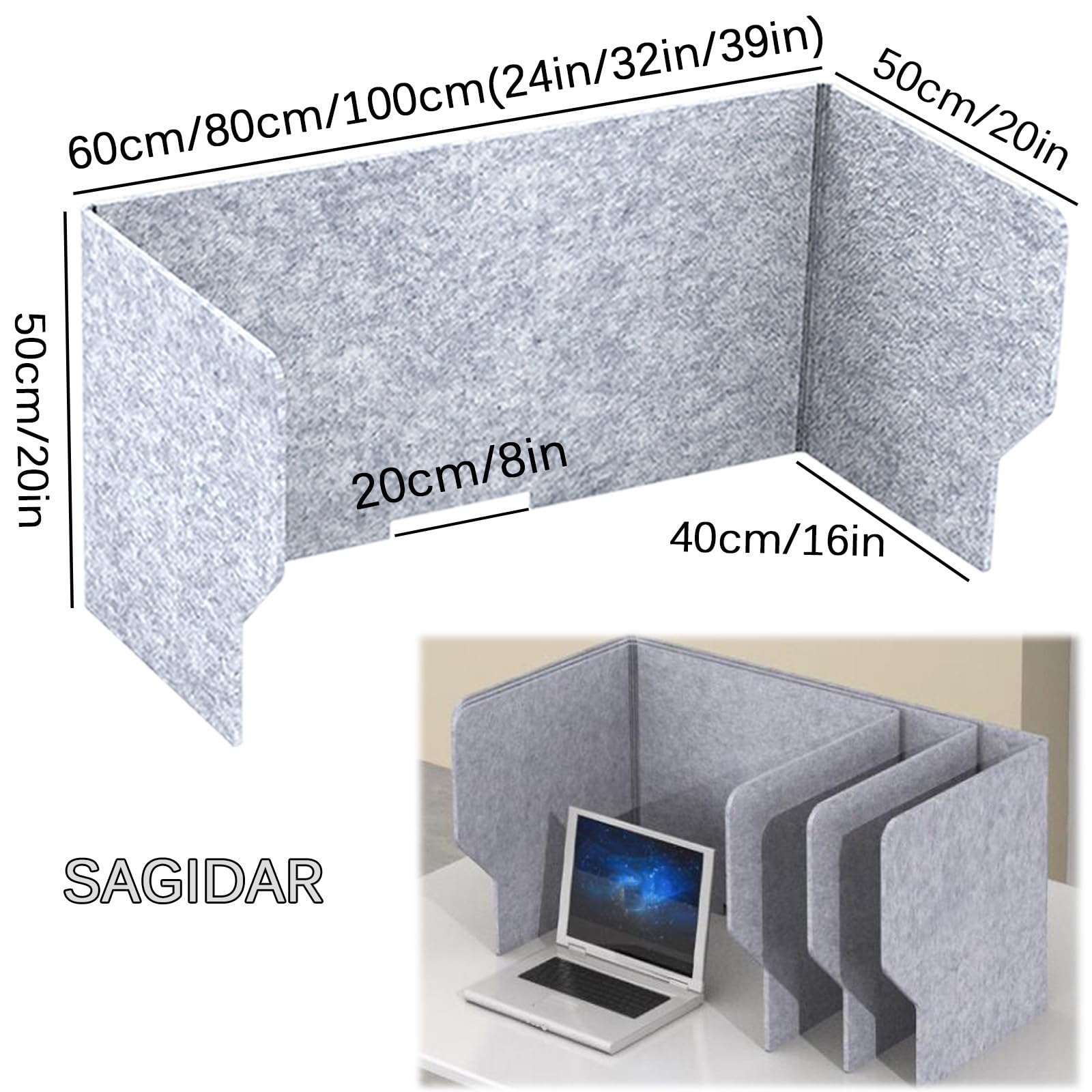 Office Divider Partition, Workspace Divider Sound Absorbing, Privacy Panel Polyester Fiber 60/80/100cm, Freestanding, Reduces Noise and Visual Distractions