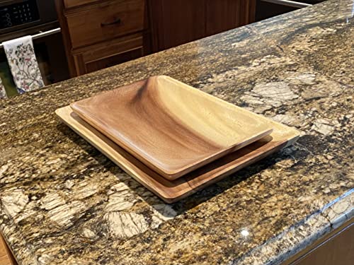 Wrightmart Wooden Trays, Set of 2, Decorative Rustic Food, Fruit, and Snack, Charcuterie-Appetizer Servers β Perfect Kitchen, Ottoman or Coffee Table Trays, Made from Acacia Wood