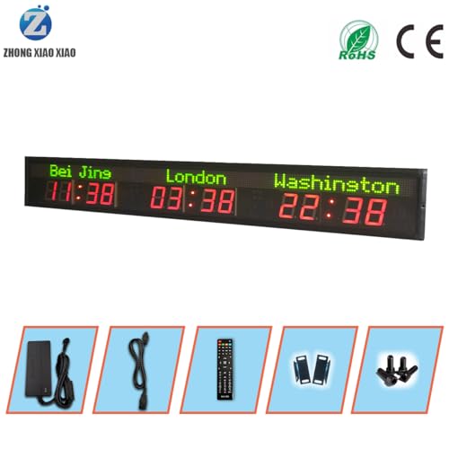 THINKHONGHAO Zhong Xiaoxiao Brand LED red and Green Digital Electronic 3 City World Clock Summer Digital World Clock displays time Brightness at Different Times