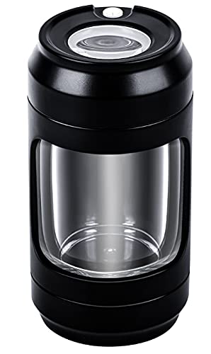 Storage Jar with Herb Grinder Led Light up, Herb Containers with 8x Magnifying Viewing Jar Portable, Storage and Grinding in One Keep Herbs Dry and Fresh (Black)