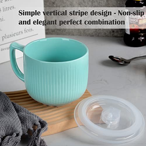ZEBERBO Soup Bowls, 32 Ounce Soup Bowl with Handles, 2packs 5 inch Jumbo Soup Mug with Handle/Lid, Cereal Bowl for Oatmeal, Gumbo, Salad, Ceramic Soup Cup, Microwave & Oven Safe