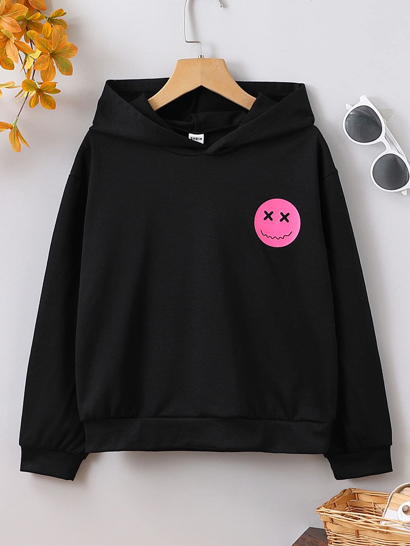 SOLY HUX Girl's Graphic Hoodie Sweatshirt Letter Print Pullover Tops Drop Shoulder Shirt Black 11-12Y