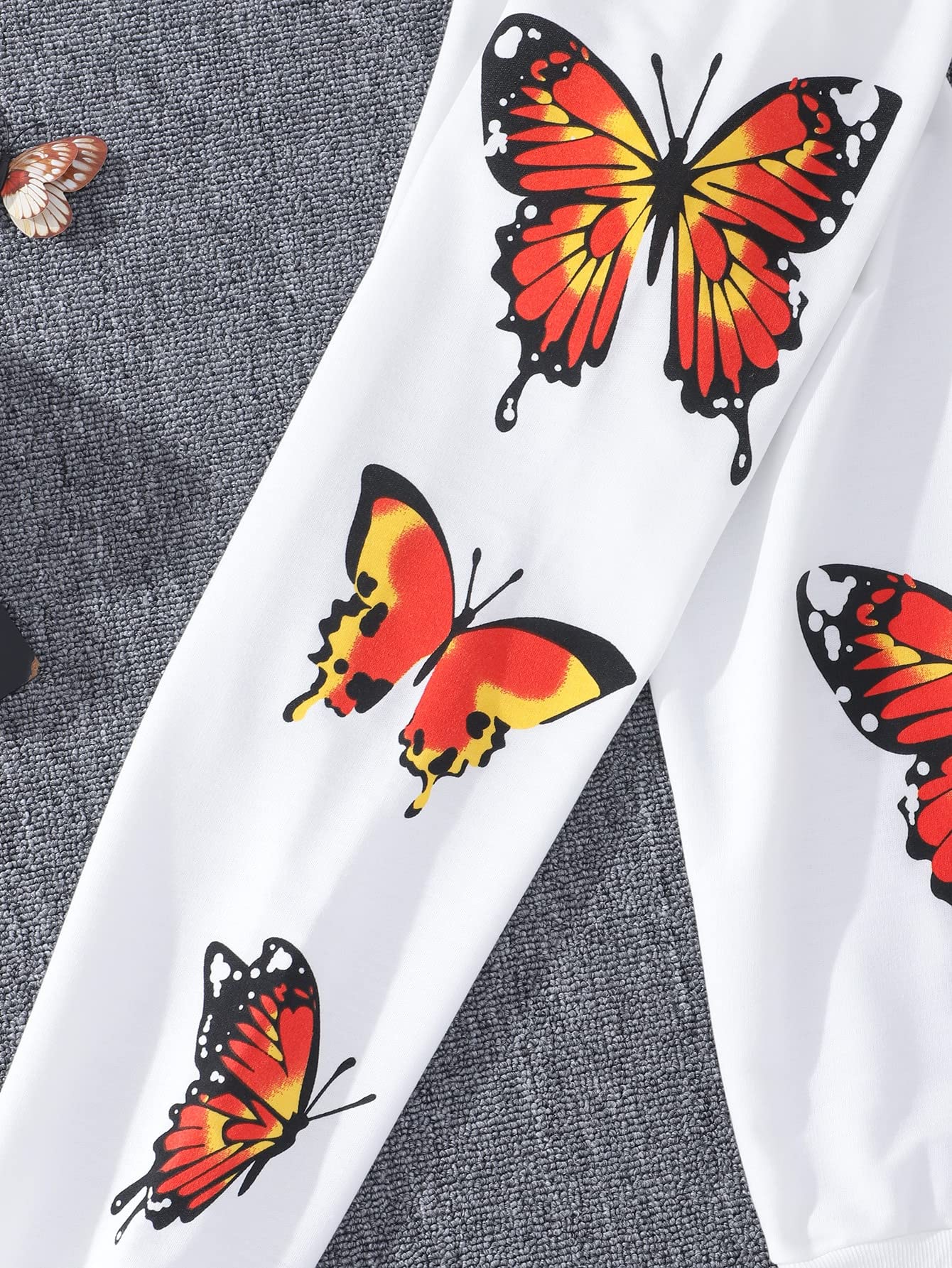 SOLY HUX Girl's Butterfly Print Cami Tops & High Low Hem Short Sleeve T Shirt with Sweatpants 3 Piece White Butterfly 10Y
