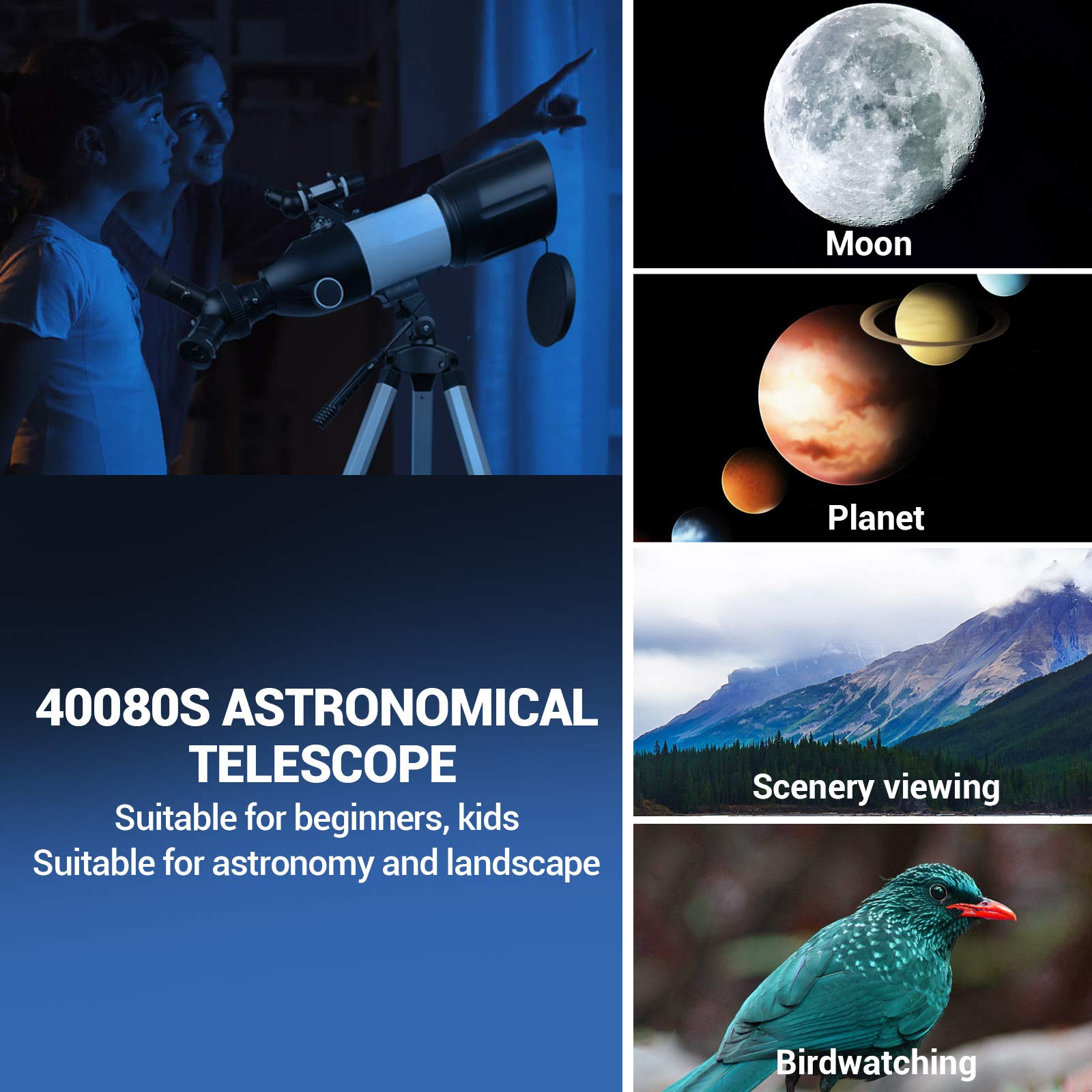 Telescopes for Adults Astronomy, 80mm Large Aperture for Astronomy Beginners, Adults 3 Rotatable Eyepieces Refractor Telescope 400mm/80mm with Tripod, Phone Adapter