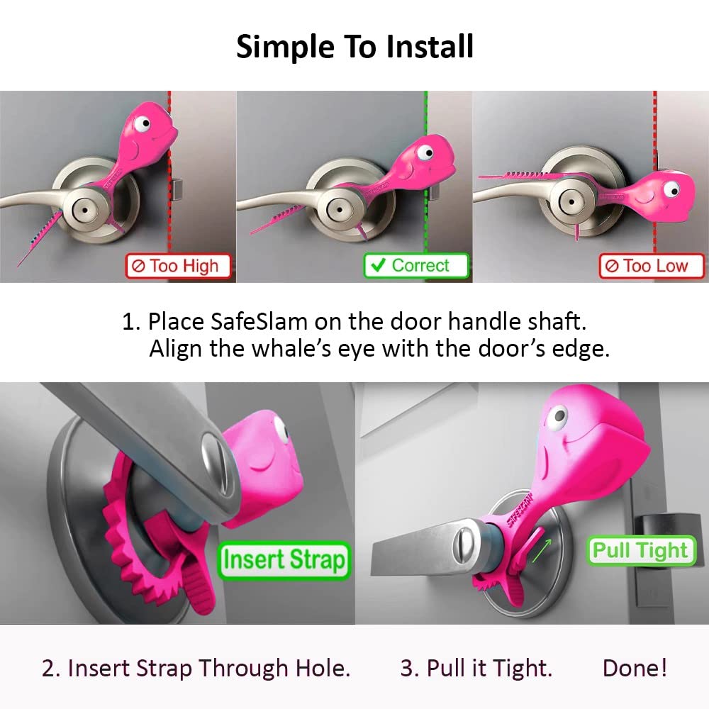 SAFELSAM Stop Door Slams – Prevent Hand Injuries – Always On Door Ready to Protect – Safe and Quiet Doors – Kids Love Design - Baby & Child Proof - Pets Too – Easy to Install – No Tools Required