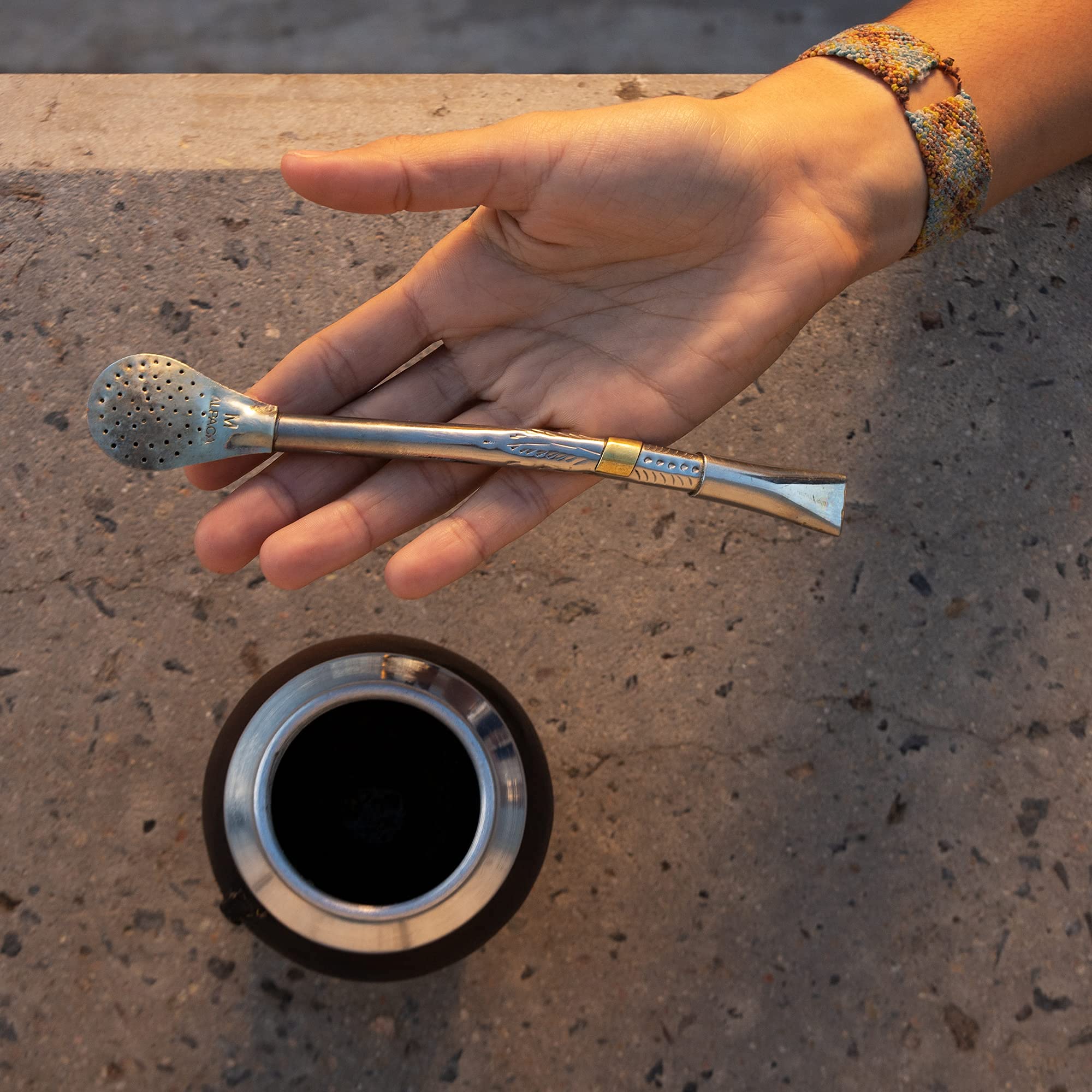 thebmate [Premium Yerba Mate Cup (Mate Gourd) - Crafted Ceramic Teacup β Dark Brown Leather Wrapped Handmade in Uruguay - Mate Torpedo - Torpedo Style